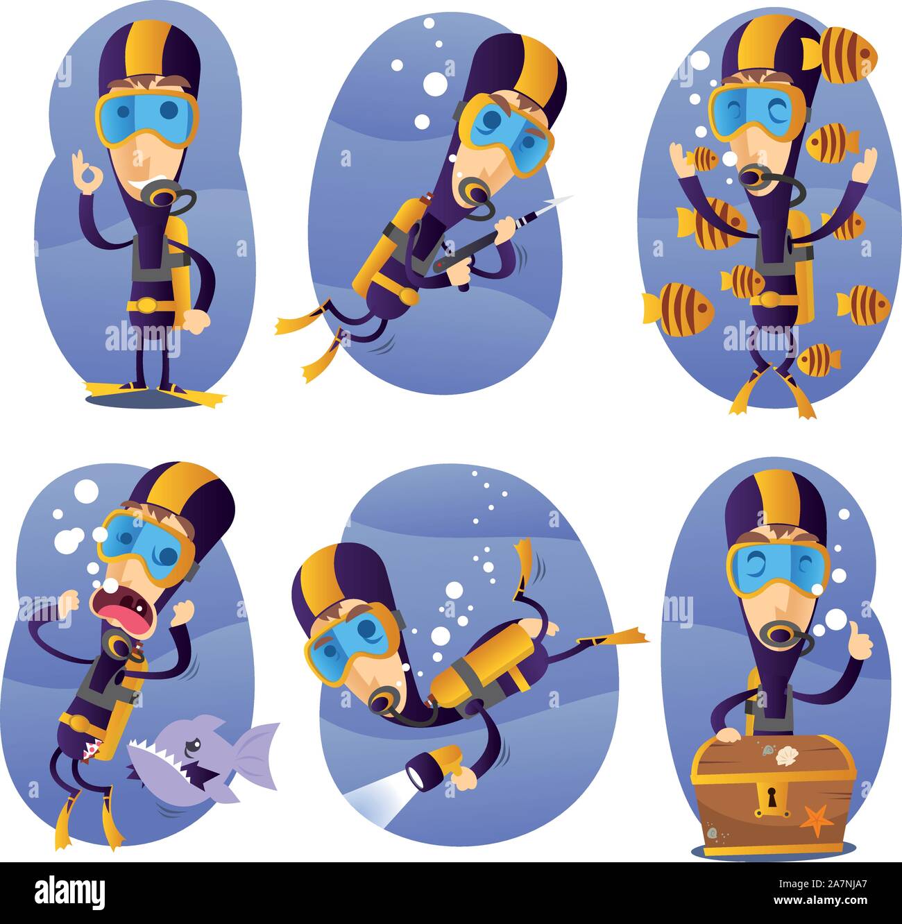 Cartoon deep sea diver illustration Banque d'images détourées - Alamy