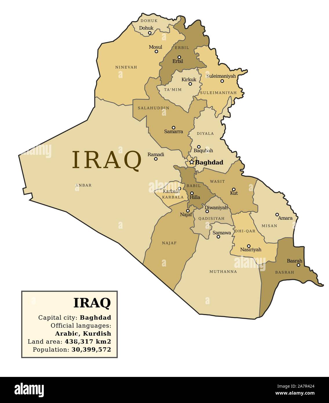 Carte de l'Iraq avec les provinces (nord) en différentes couleurs et ...
