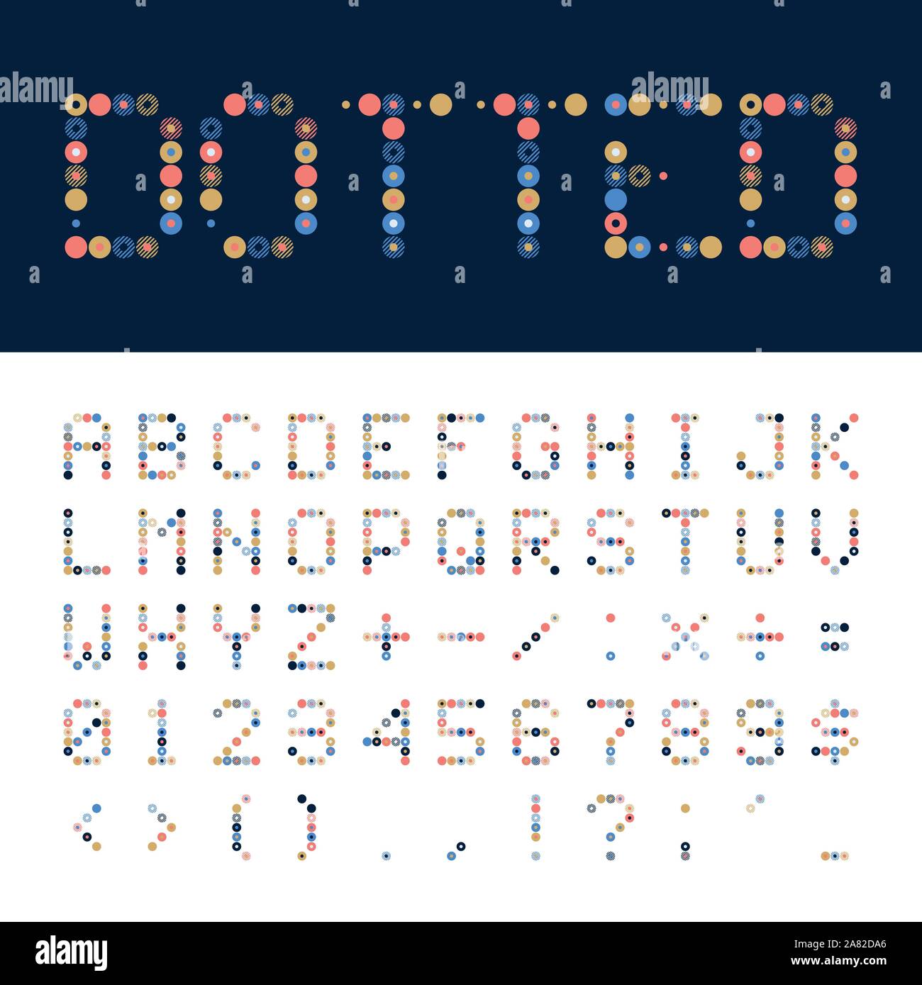 Notation vectorielle font, l'alphabet. Style rétro pop ou en pointillés ...