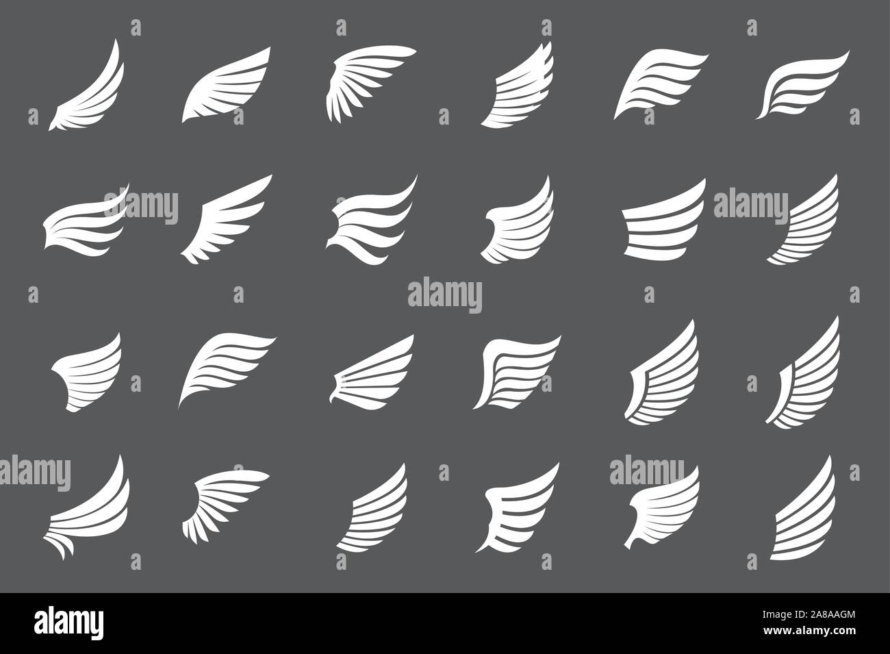 Ensemble d'ailes blanches sur fond gris. Illustration vectorielle et ...