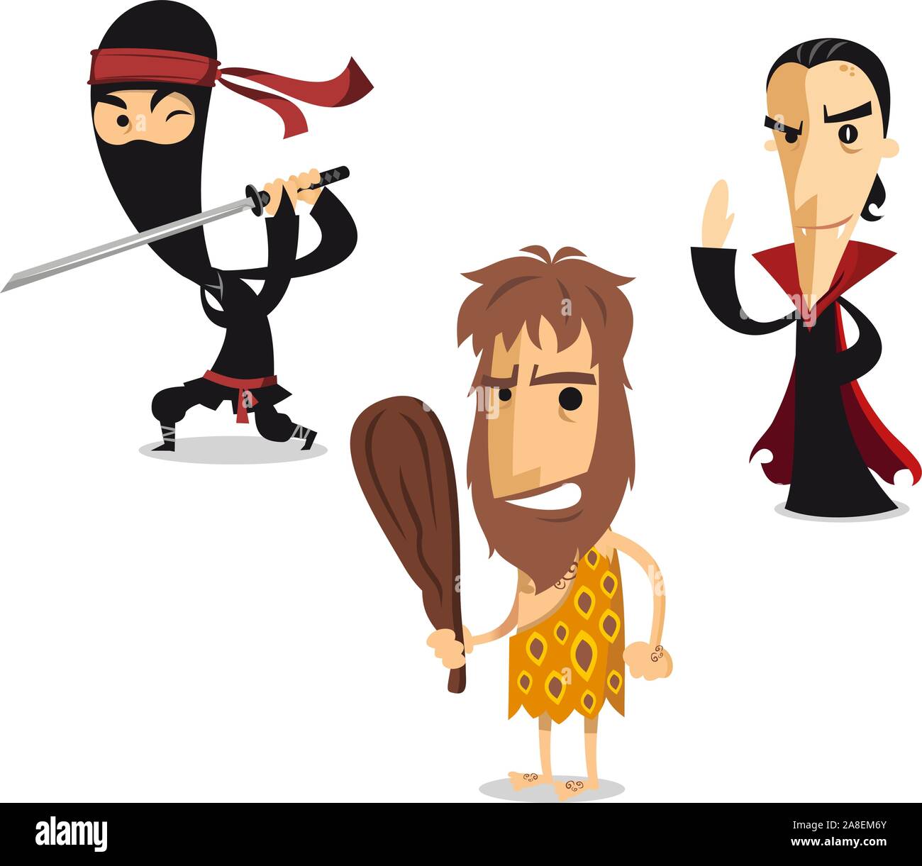 Nuit d'Halloween Costume cartoon illustration, caveman ninja et vampire ...