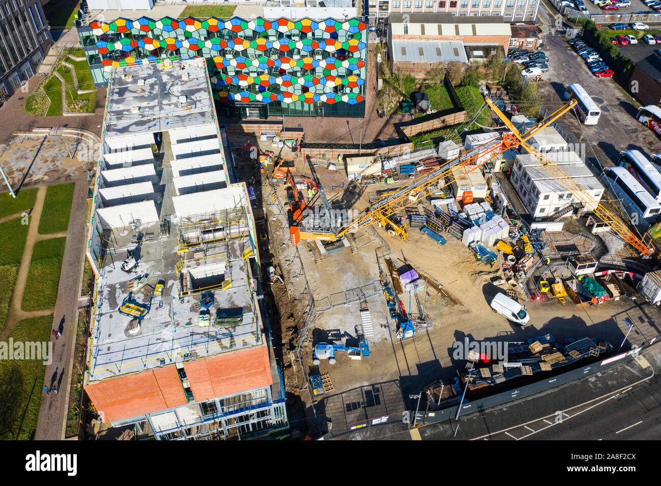 Des vues aériennes, des vues de l'hôtel Hilton à la construction d'un ...