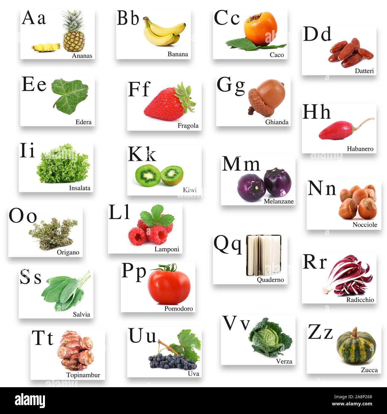 Alphabet italien avec image sur fond blanc Photo Stock - Alamy