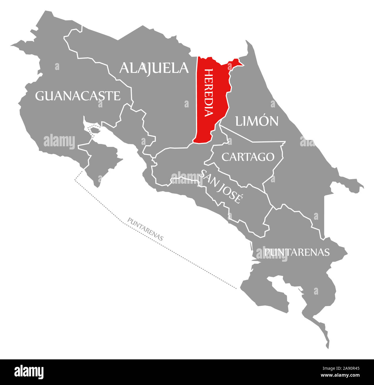 Mapa de heredia province costa rica Banque de photographies et d’images ...