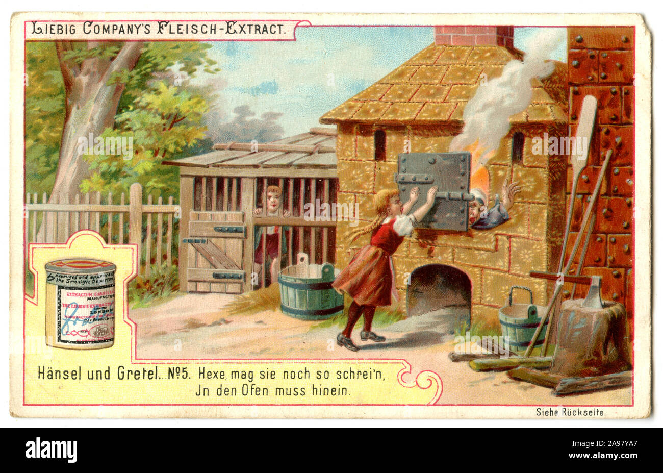 Hansel et Gretel : Gretel pousse la sorcière dans le four Photo Stock ...