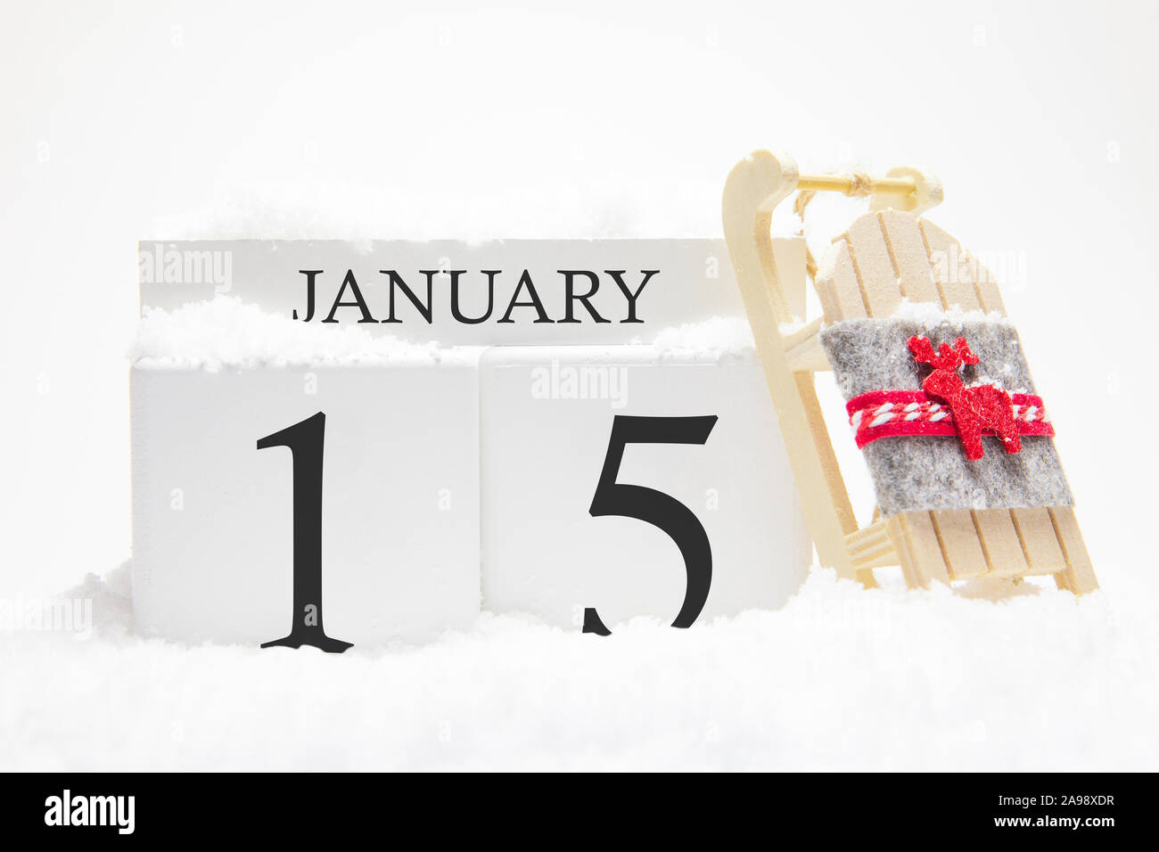 Calendrier en bois pour janvier, 15 e jour du mois d'hiver. Les ...