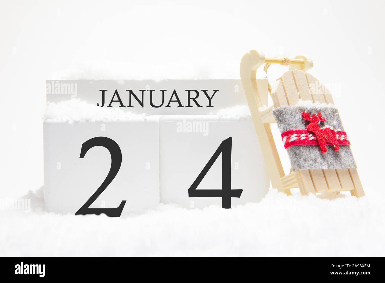 Calendrier en bois pour janvier, 24 e jour du mois d'hiver. Les ...