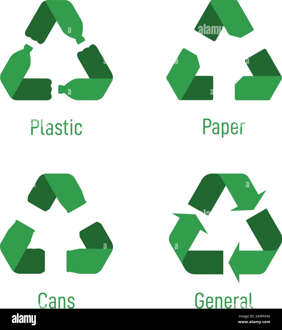 Signes de recyclage des déchets produits matériaux avec étiquettes ou d ...