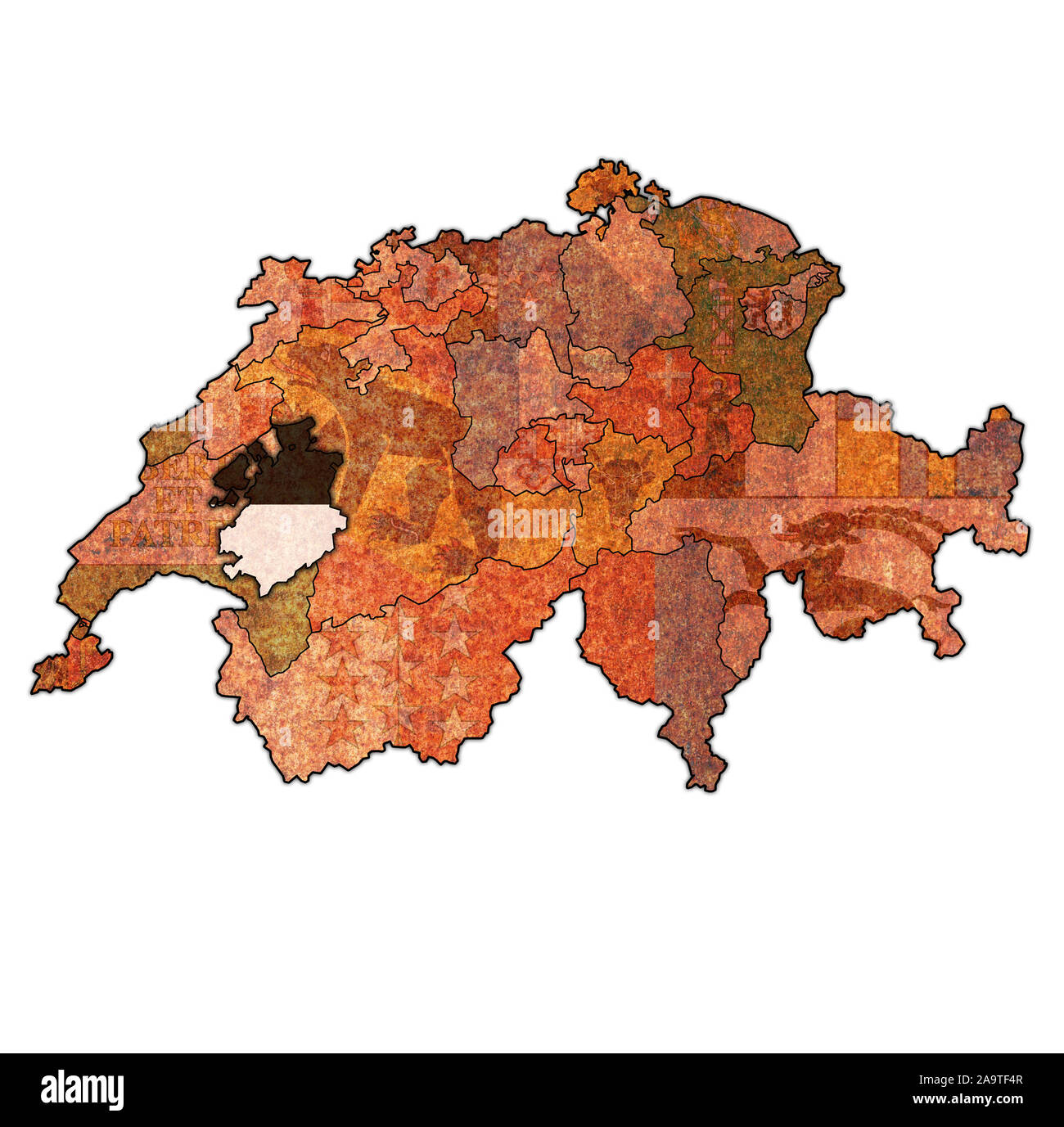 Drapeau et territoire du canton de Fribourg sur la carte des divisions ...