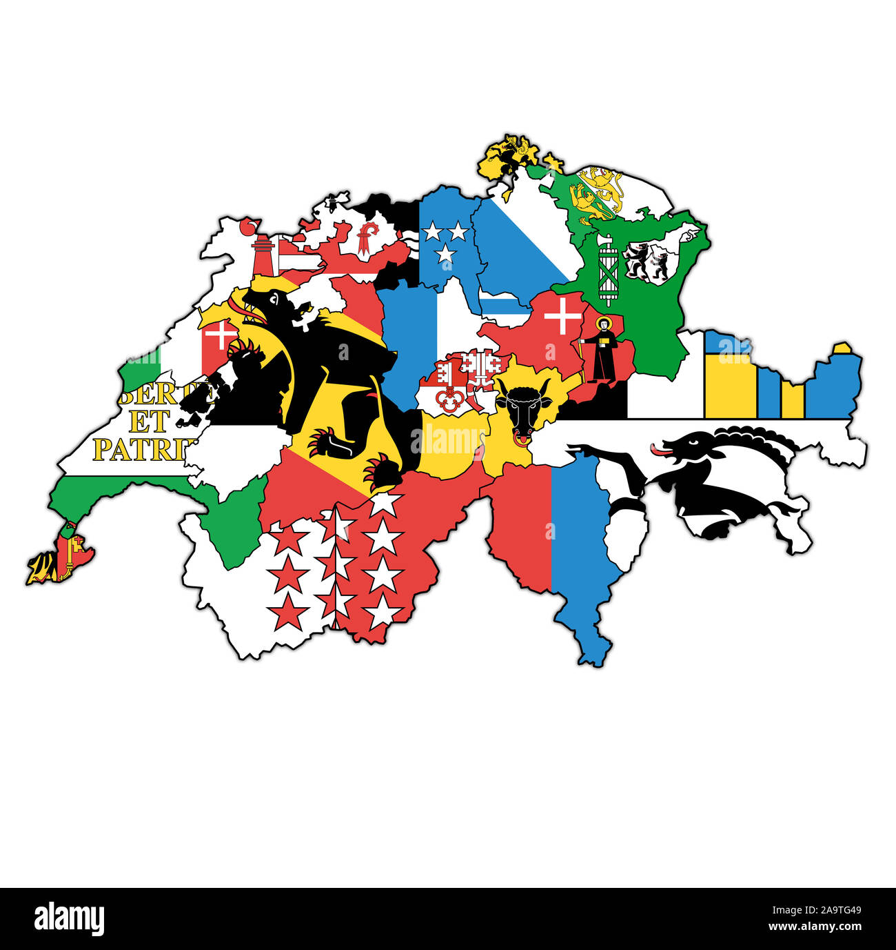 Drapeaux et les territoires des cantons la carte des divisions administratives de la Suisse ...