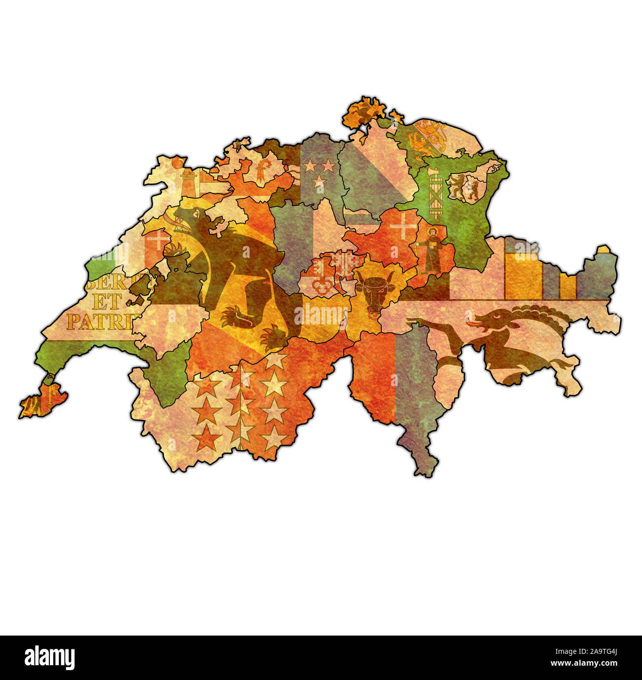 Drapeaux et les territoires des cantons la carte des divisions administratives de la Suisse ...