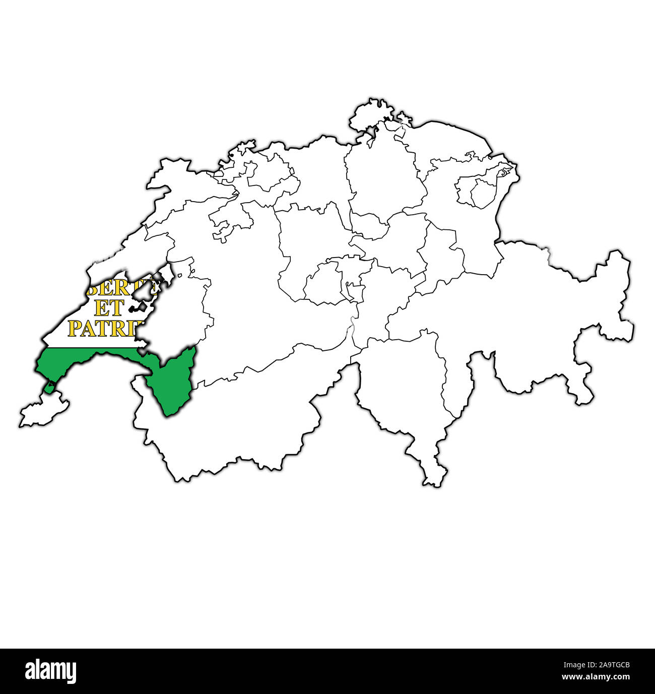 Drapeau et territoire du canton de Vaud sur la carte des divisions ...
