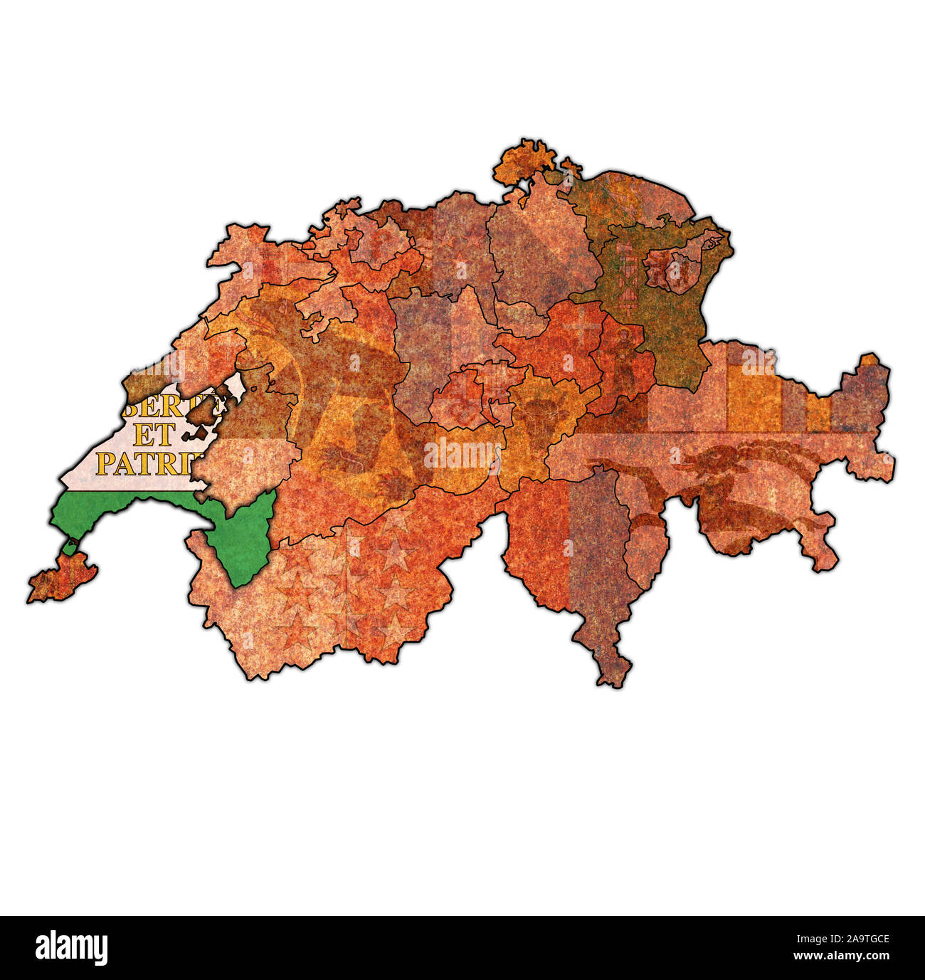 Drapeau et territoire du canton de Vaud sur la carte des divisions ...