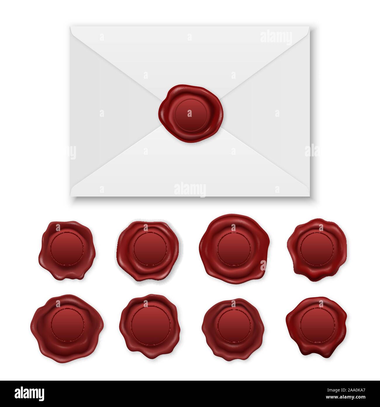 3d Vector enveloppe réaliste et Retro Vintage Stamp sceau en cire Icon ...