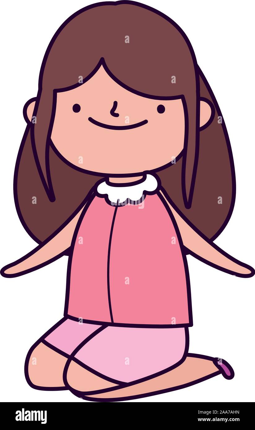 Jolie petite fille sur les genoux cartoon sur fond blanc vector ...