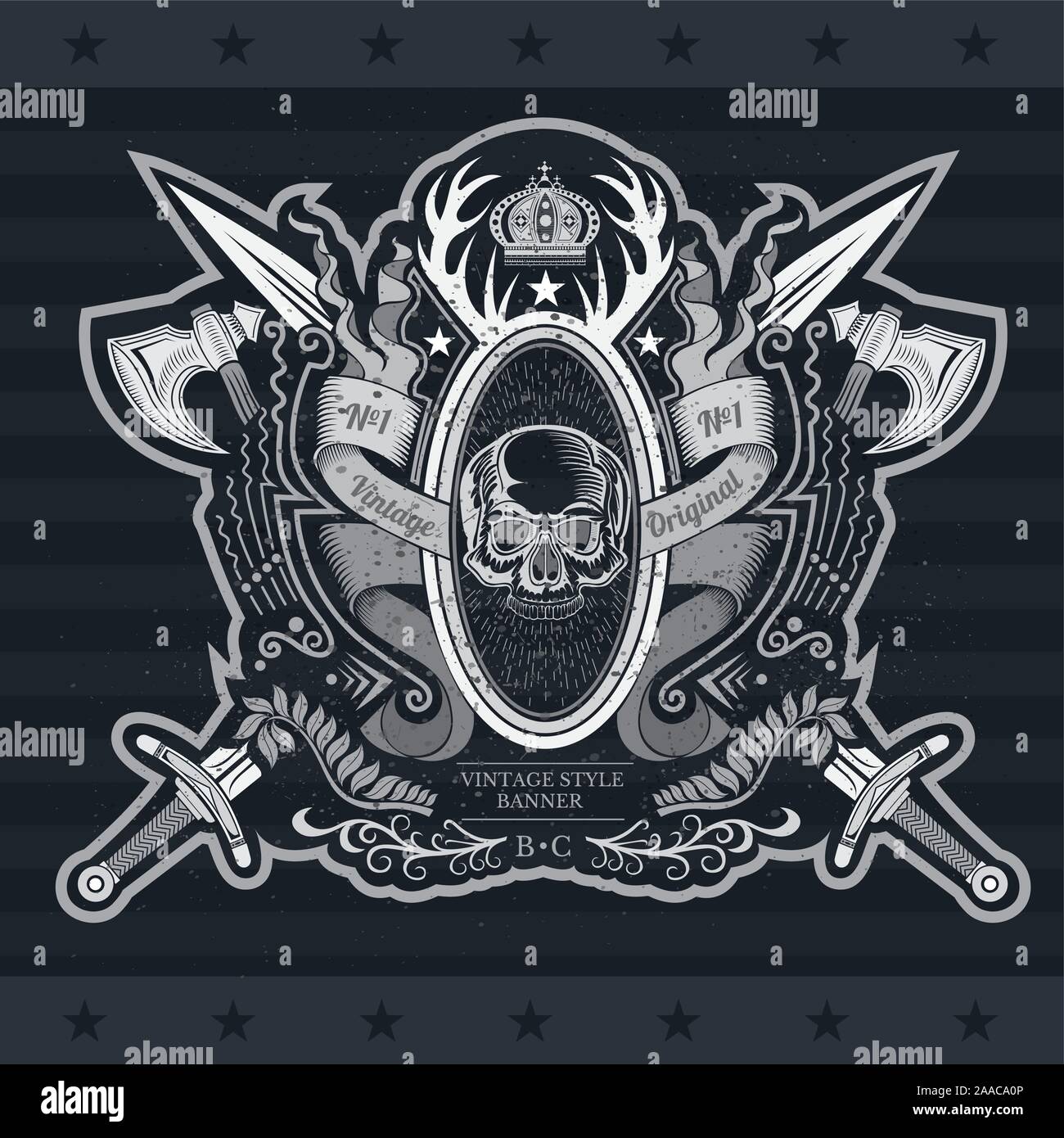 Vue avant du crâne dans le centre d'une couronne ovale enveloppé par ...