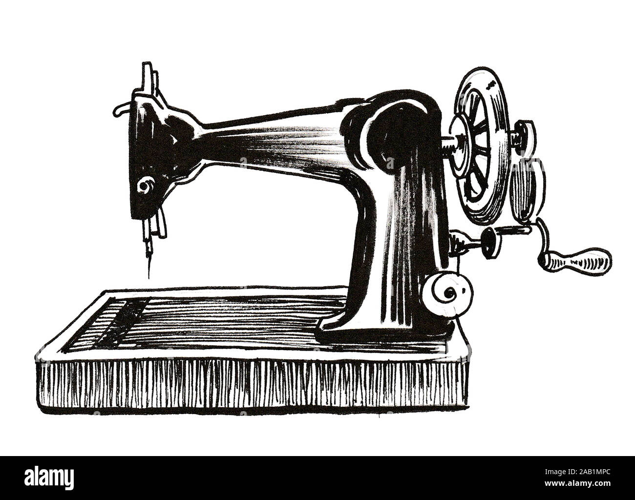 Machine à coudre rétro. Dessin noir et blanc Encre Photo Stock - Alamy