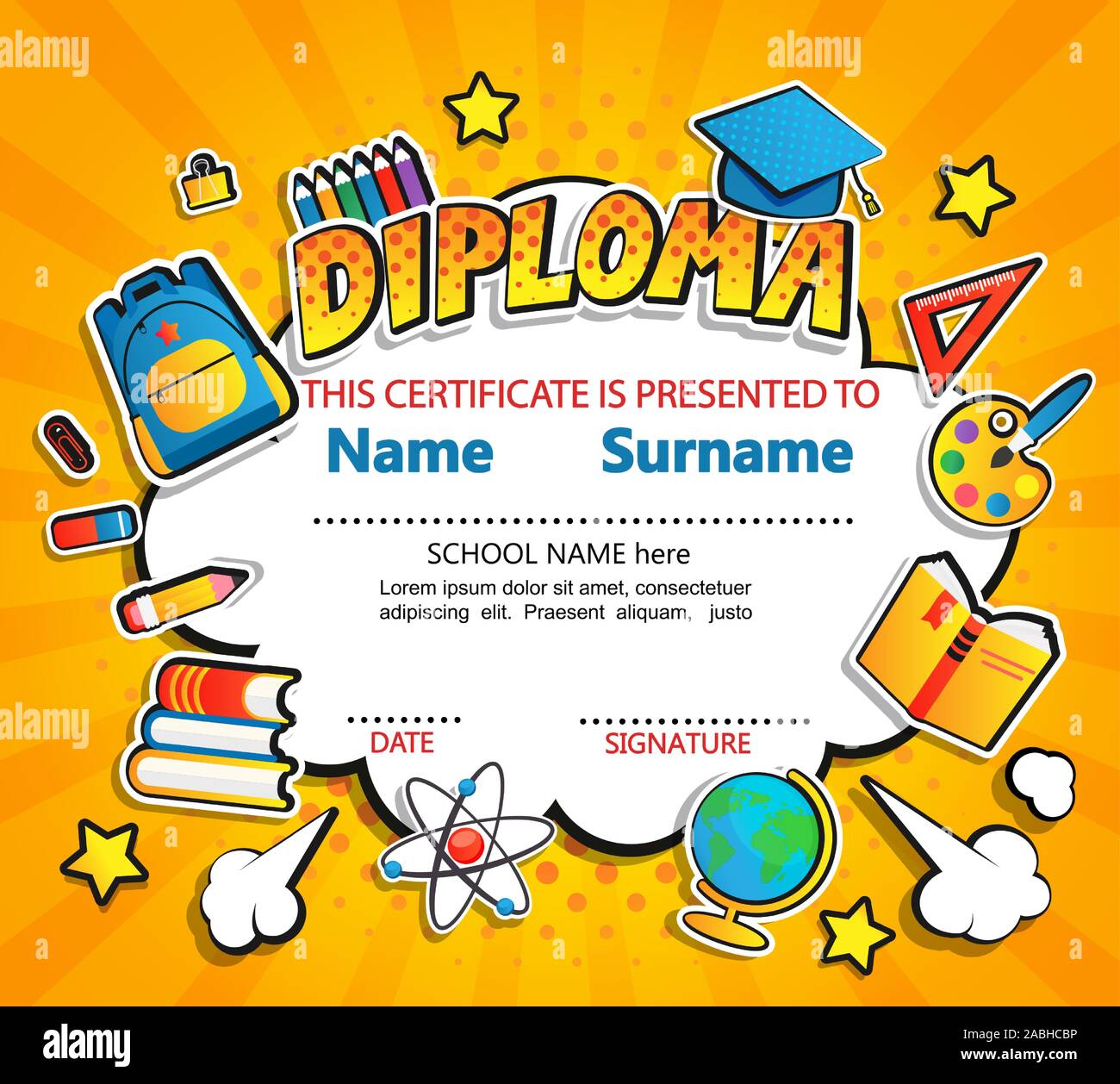 Kids diploma certificate background design Banque de photographies et d ...