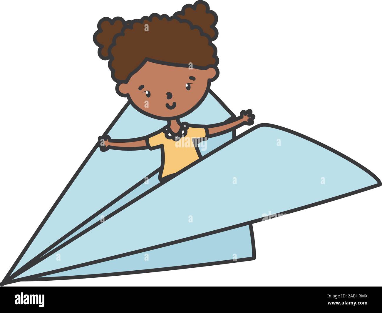 Happy little girl personnage de voler en avion en papier vector ...
