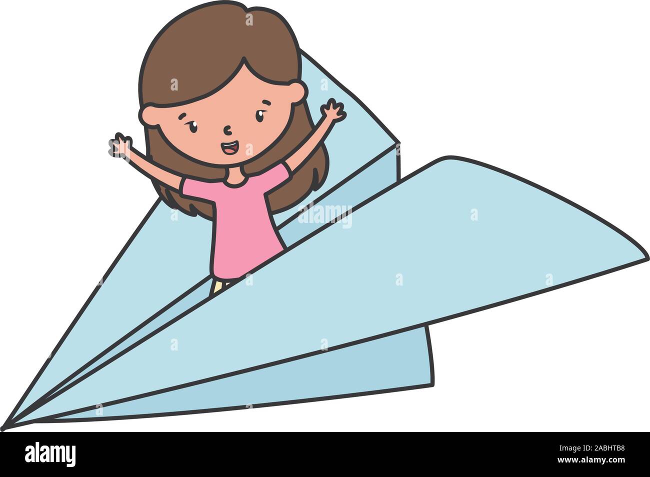 Happy little girl personnage de voler en avion en papier vector ...