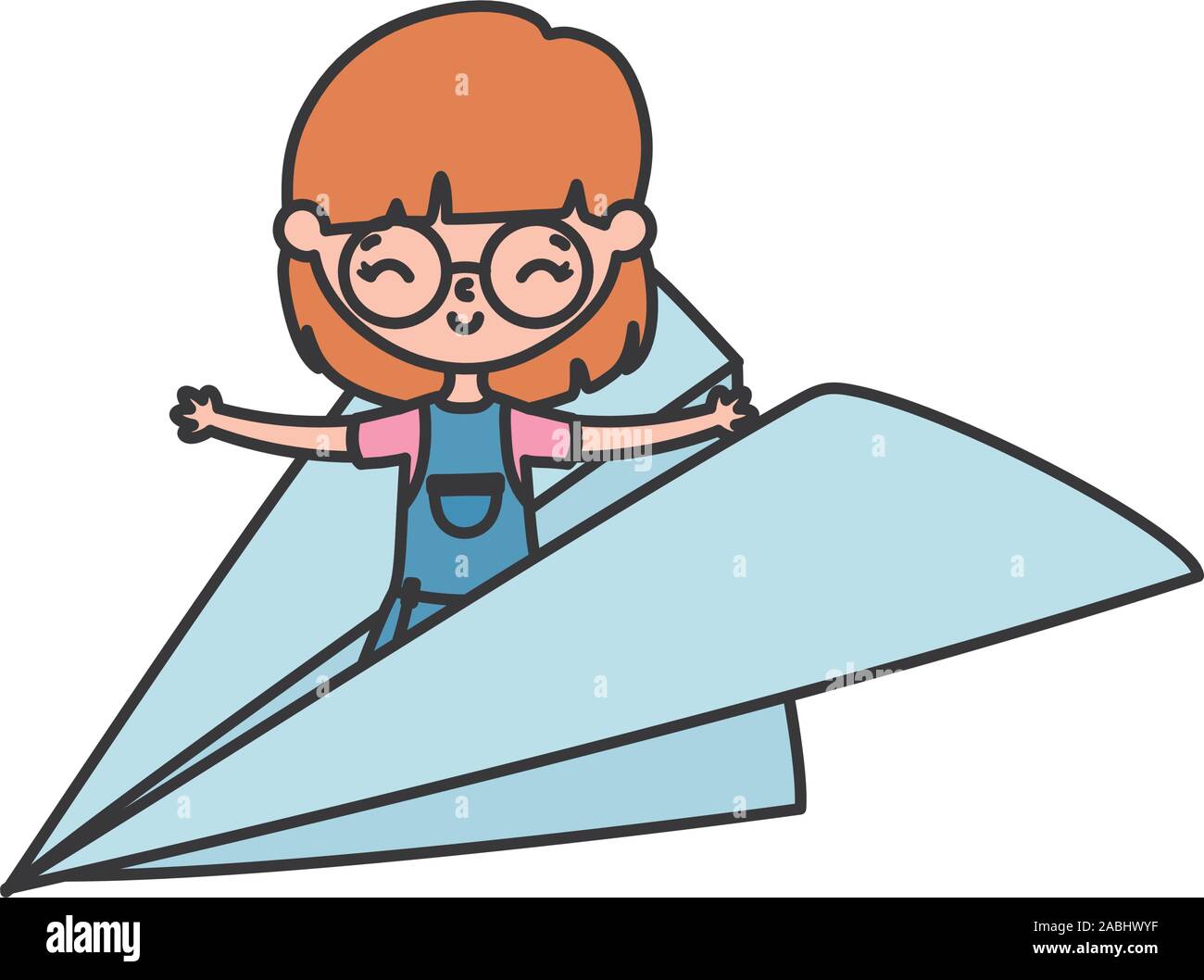 Happy little girl personnage de voler en avion en papier vector ...