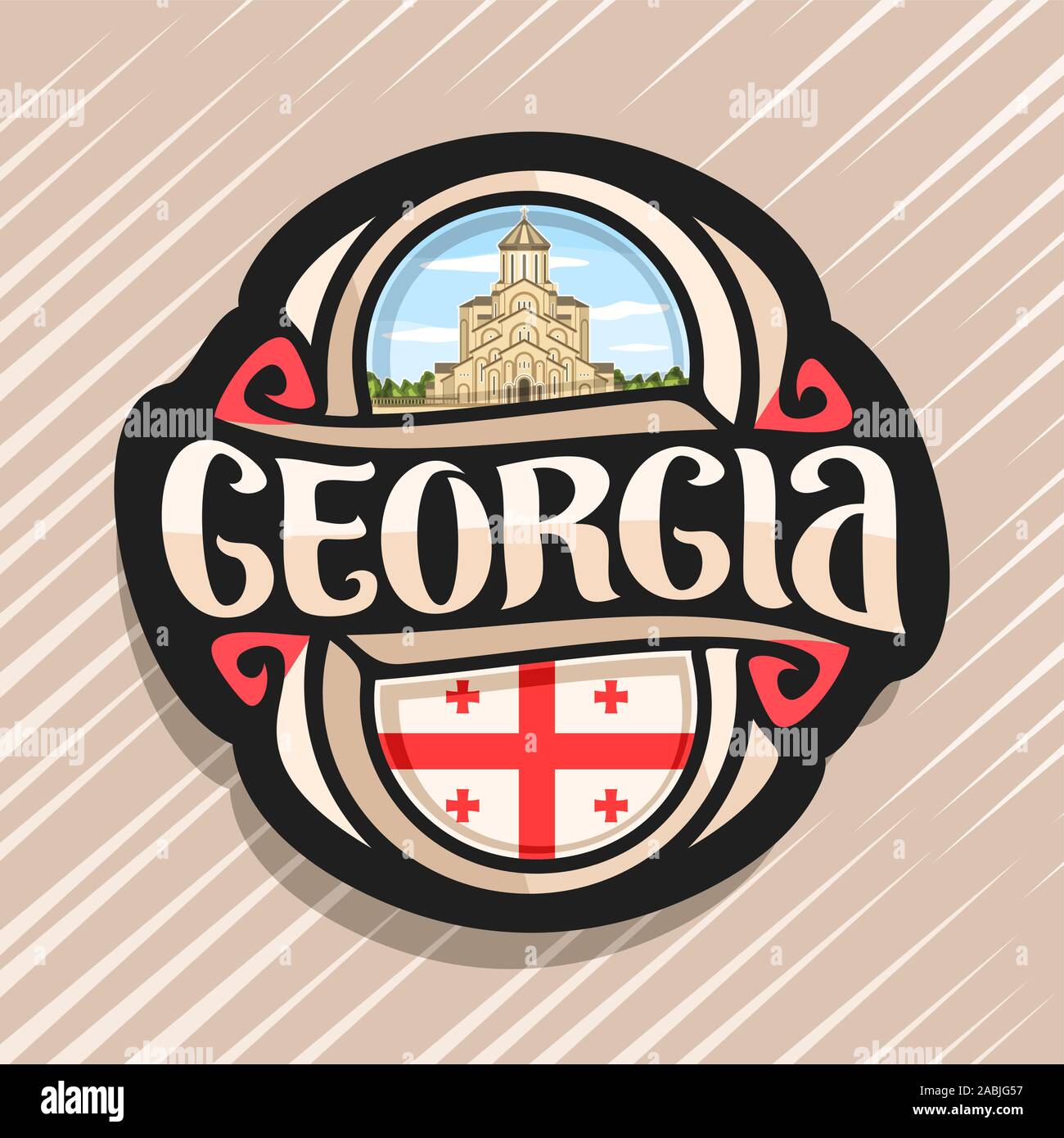 Logo Vector pour la Géorgie, pays aimant frigo avec drapeau géorgien d ...