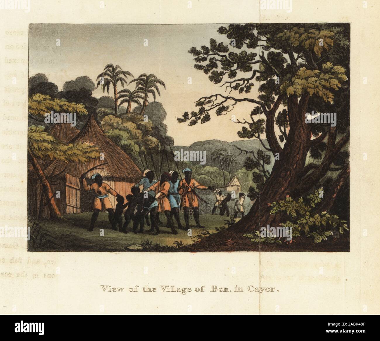 Slave raid sur un village côtier au Sénégal, 18e siècle. Slatees avec ...