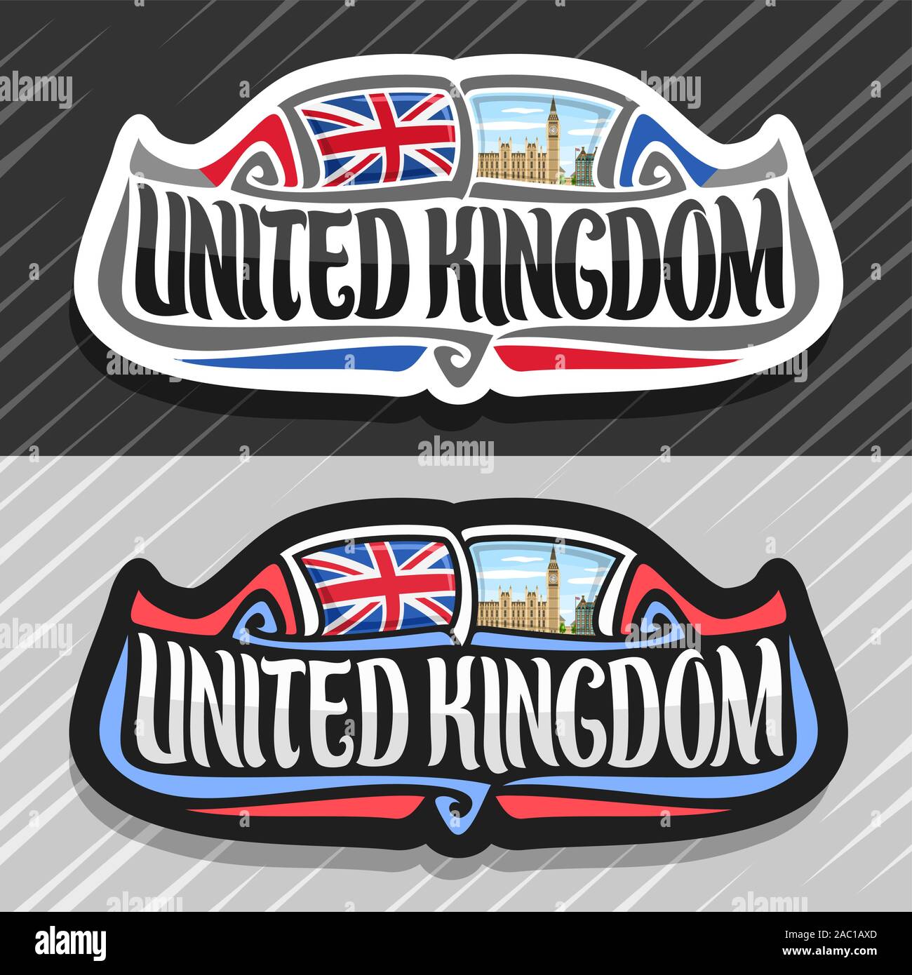 Logo Vector pour United Kingdom, aimant frigo avec Union Jack drapeau ...