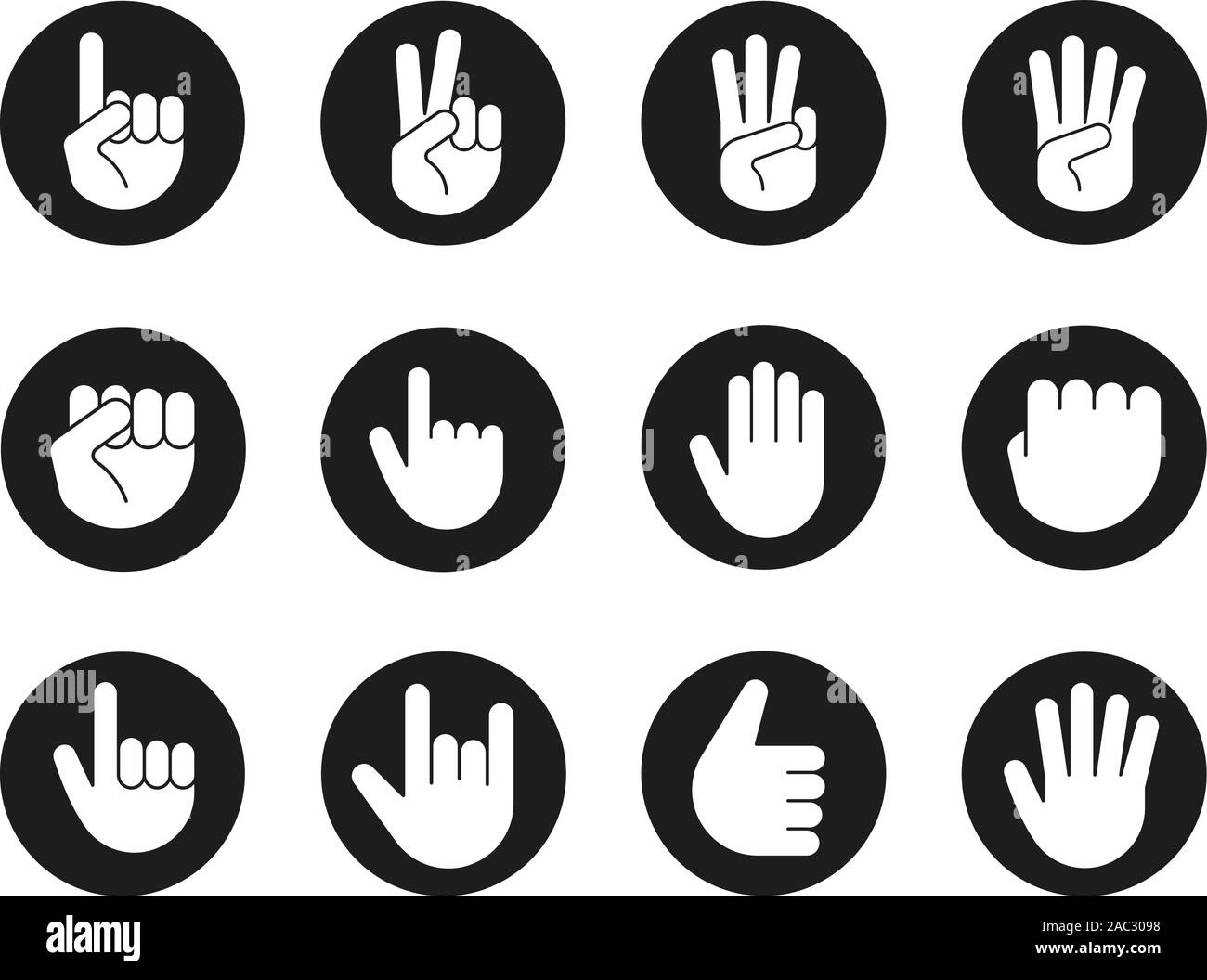 Les gestes de la main icons set. Signaler, approuver, bonjour, heavy ...