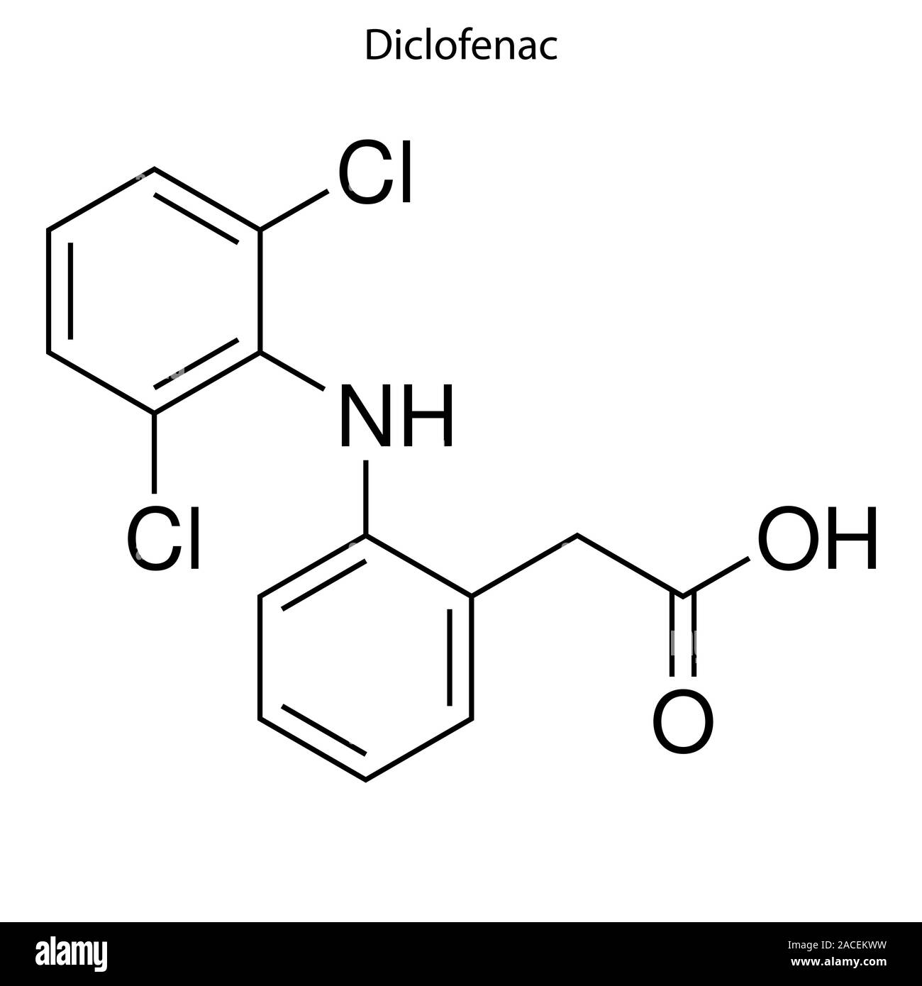 Formule topologique du diclofénac (Voltaren). Molécule chimique Image ...