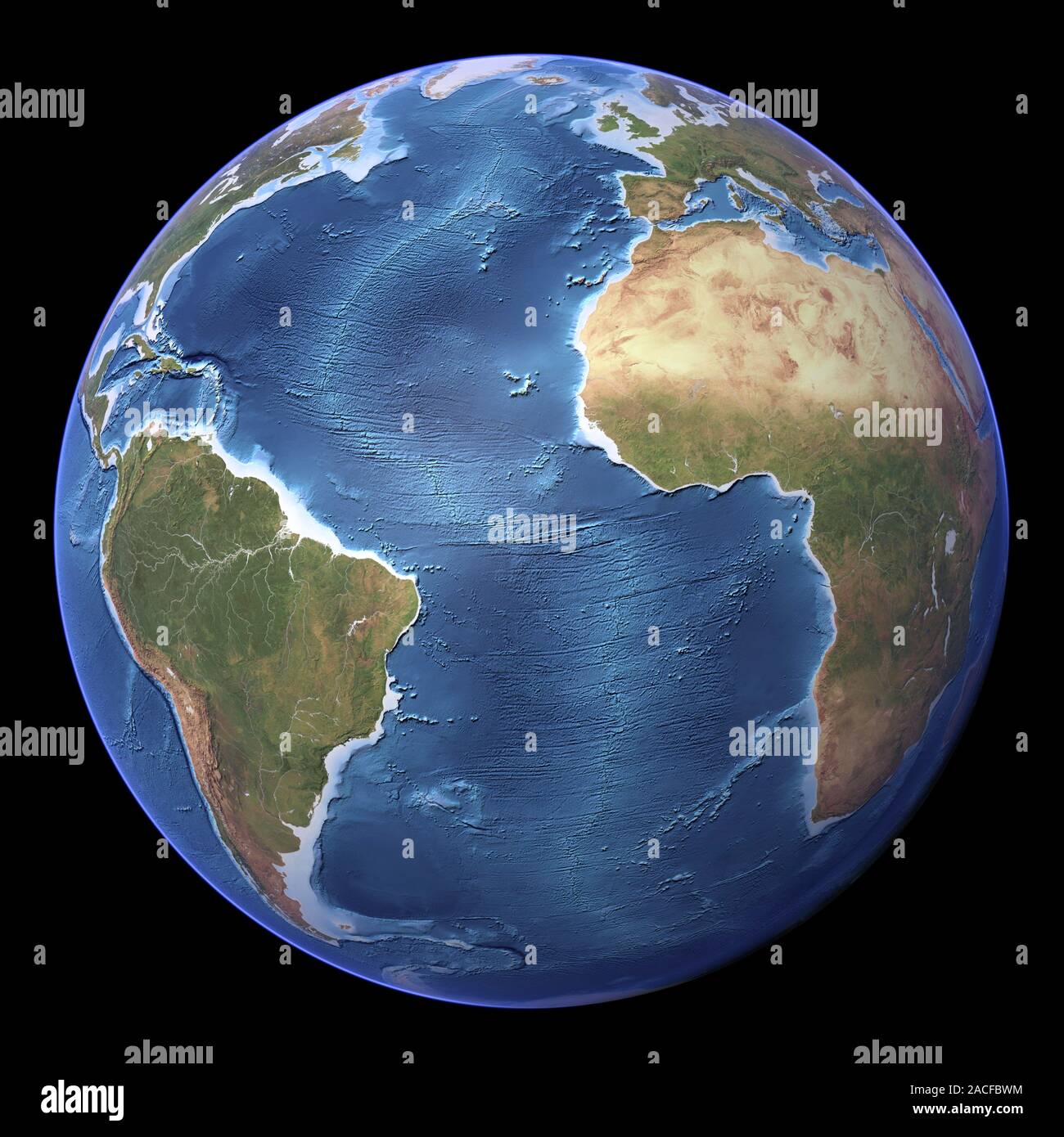 Océan Atlantique, carte topographique. Cette carte est centrée sur l ...