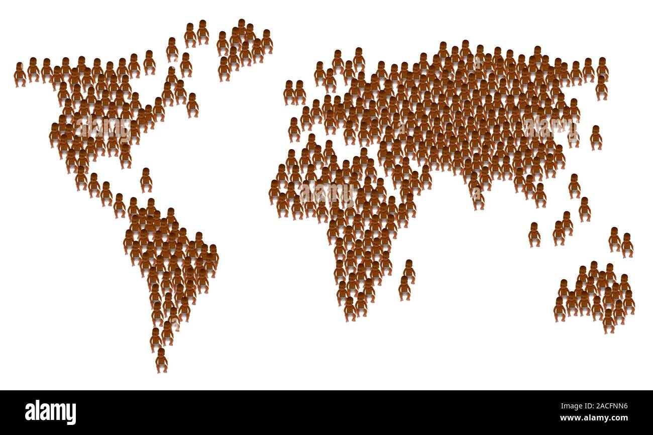 La surpopulation mondiale, artwork. Carte du monde fait de bébé ...