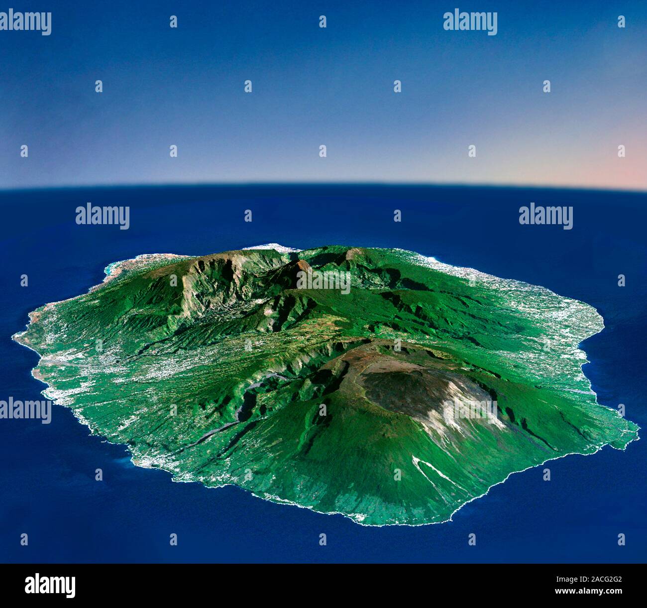 Les volcans de la réunion, 3D image satellite. Trois dimensions Image ...