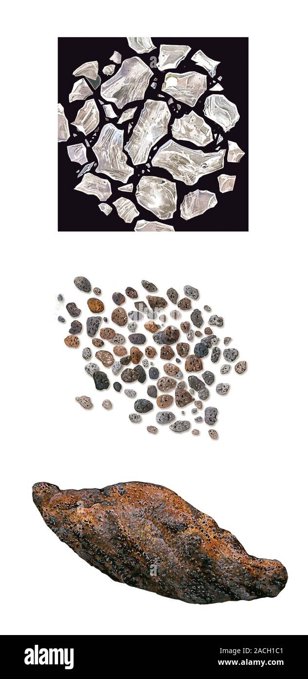 Éjectas volcaniques. Artwork de différentes formes de matériel ...