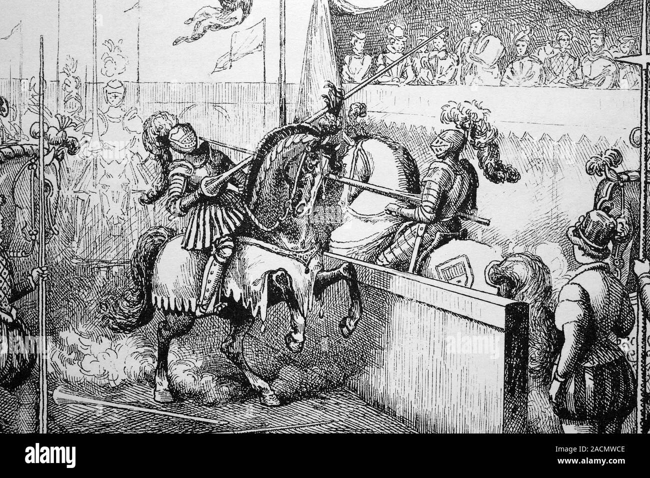 Joutes chevaliers au Moyen-Âge. 19ème siècle Illustration de deux ...