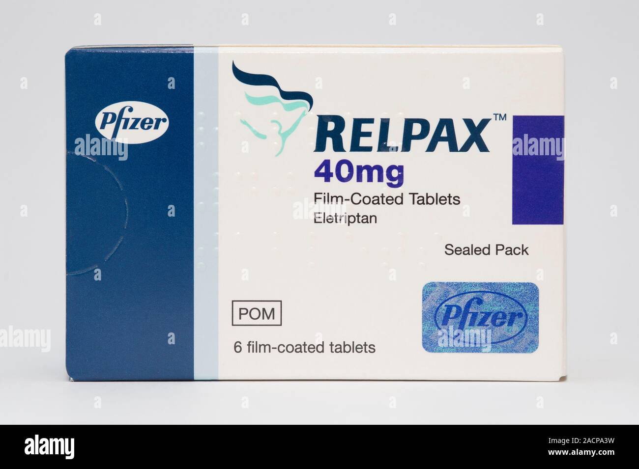 L'élétriptan migraine médicament. Boîte contenant des comprimés de l ...