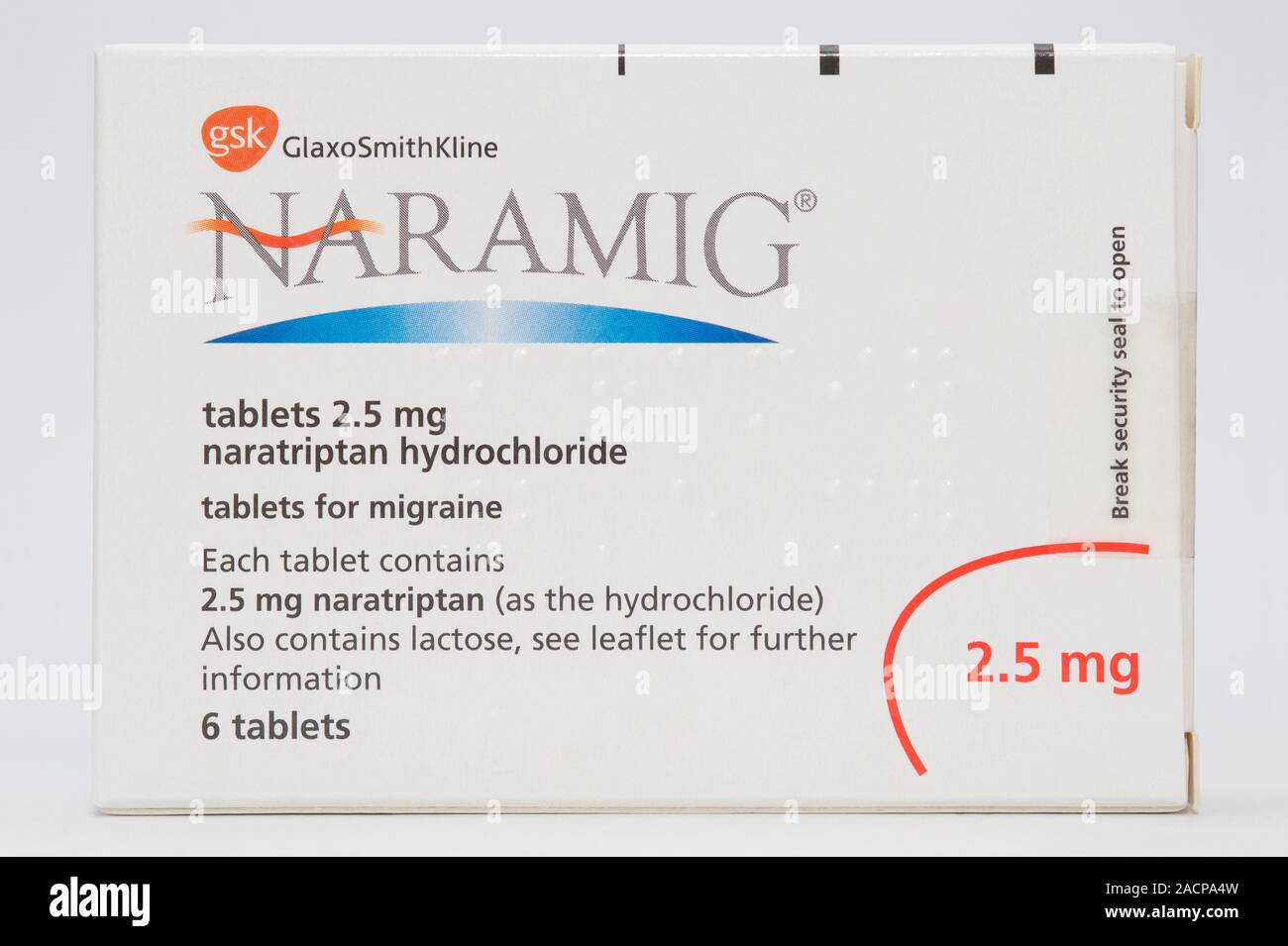 Le naratriptan migraine médicament. Boîte contenant des comprimés de ...