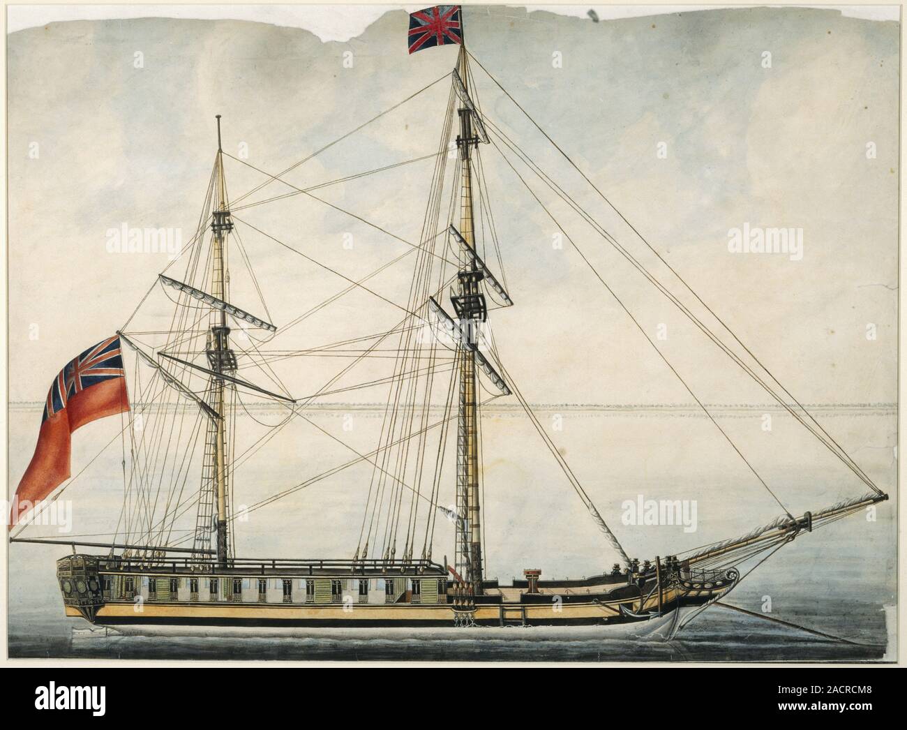 Une pinasse budgerow battant pavillon rouge et le drapeau de l'Union ...