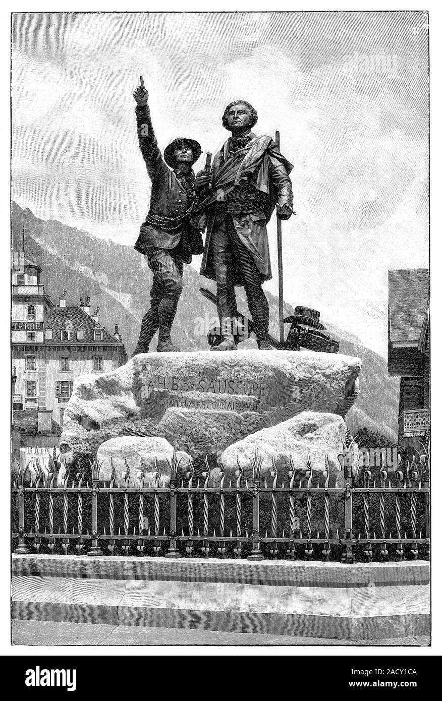 Première ascension du Mont Blanc monument. Artwork de la statue de ...