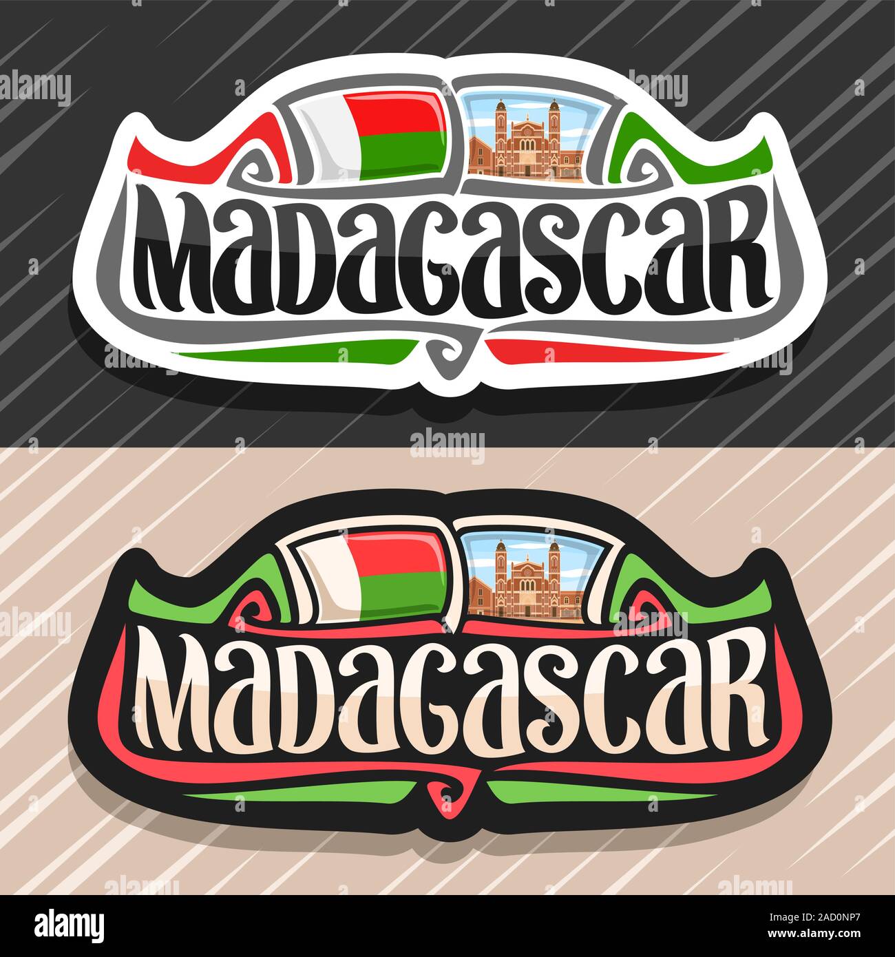 Logo Vector pour Madagascar, pays aimant frigo avec drapeau de l'état ...