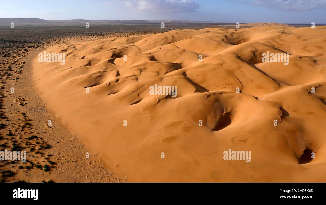 Barchan dunes. Vue aérienne sur de grandes barchan dunes ('méga ...