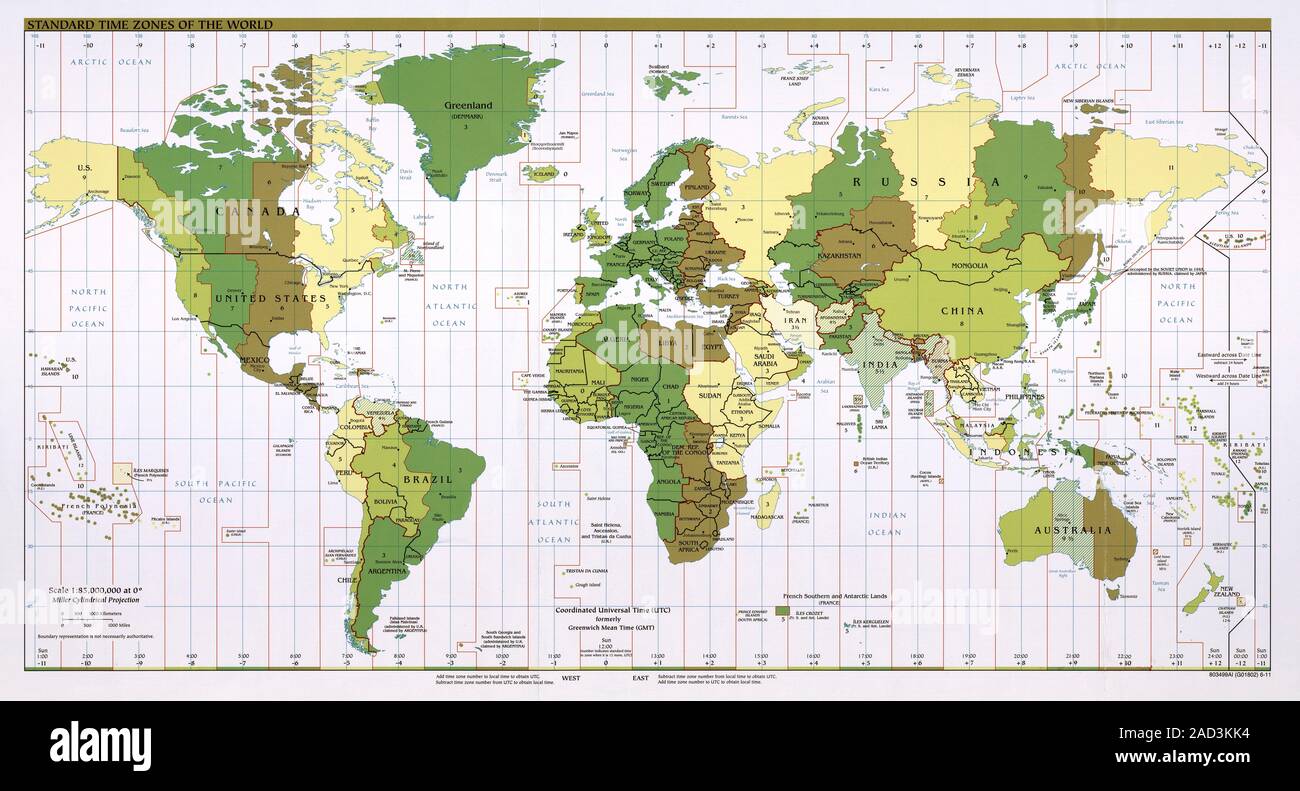 Les fuseaux horaires du monde, 2011. Carte du monde montrant les ...