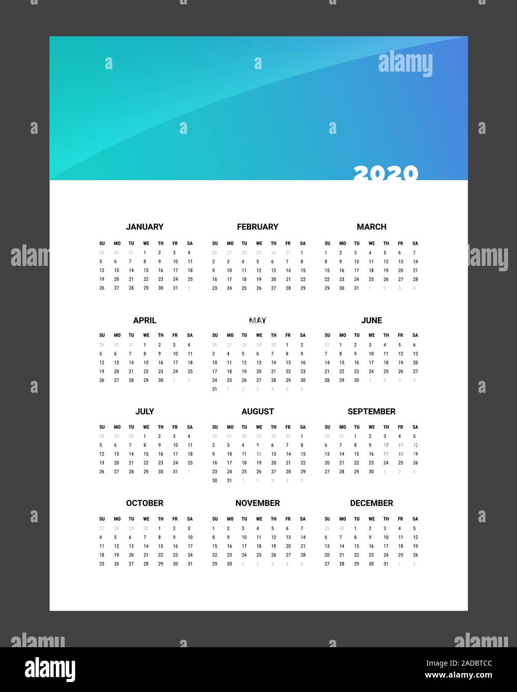 Calendrier 2020 - L'illustration. La maquette du modèle. Vector ...