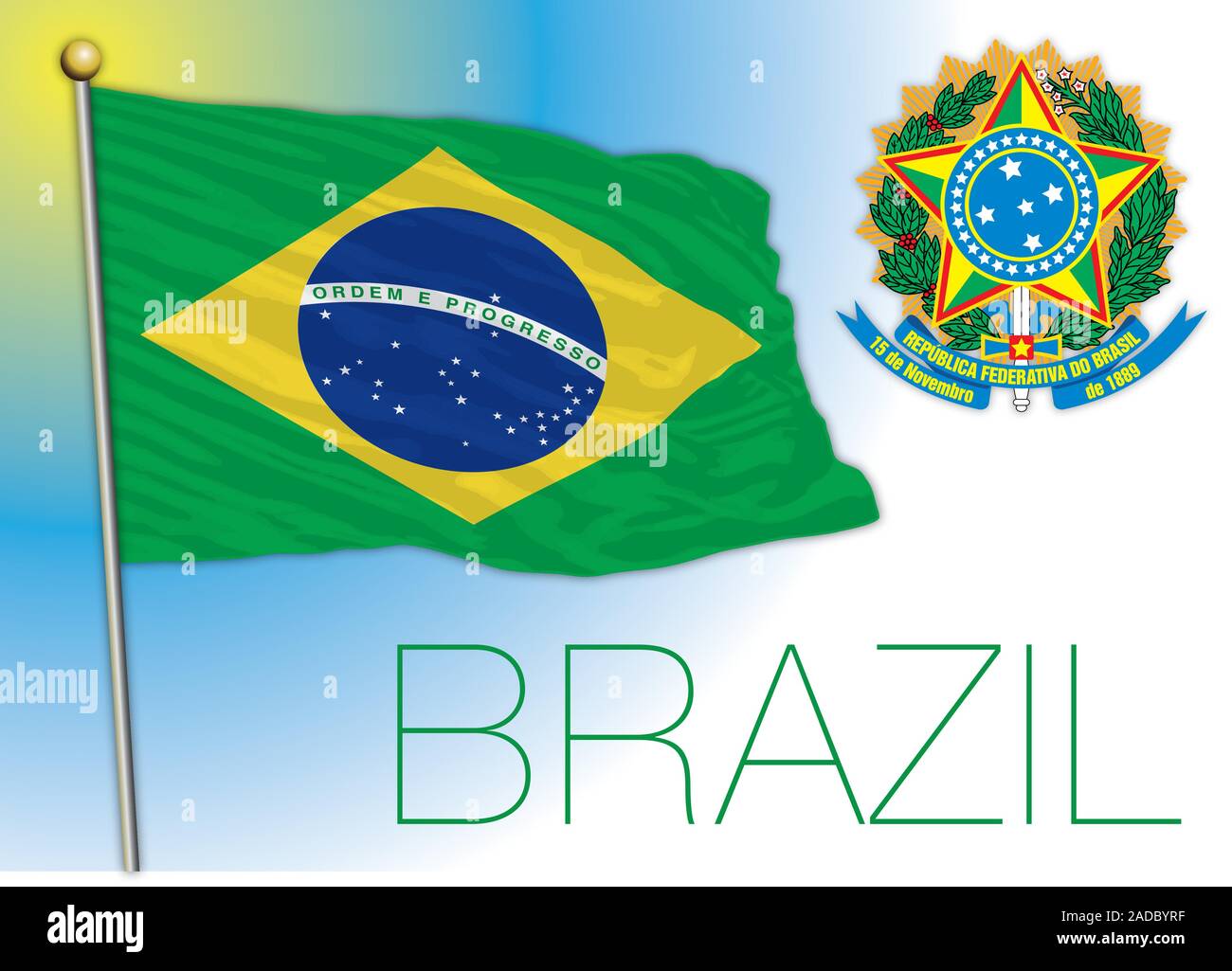 Brésil drapeau national officiel avec le blason des armoiries, de l ...