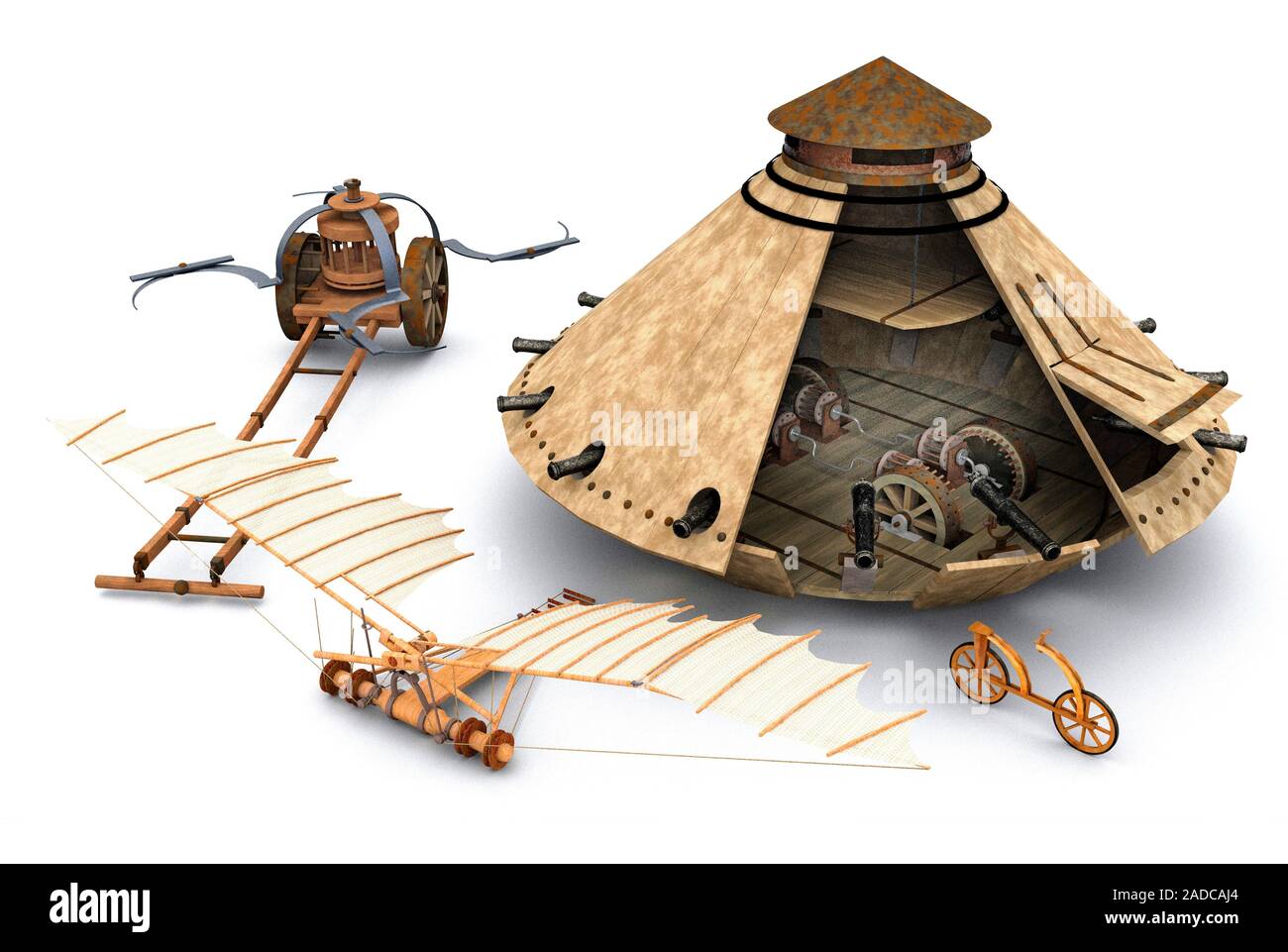 Les inventions de Léonard de Vinci. Illustration de quatre dessins par ...