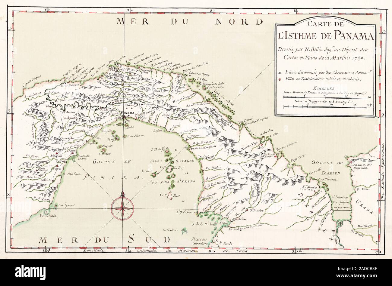 1740 Site de l'Isthme de Panama. Inclus sur la carte est la colonie ...