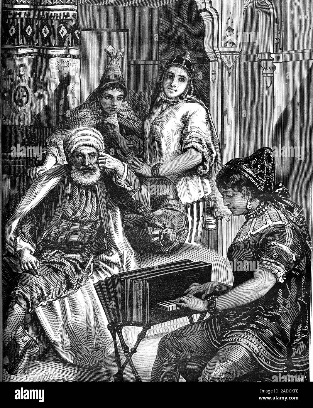 19e siècle la famille juive tunisienne. 1885 Illustration d'une famille ...
