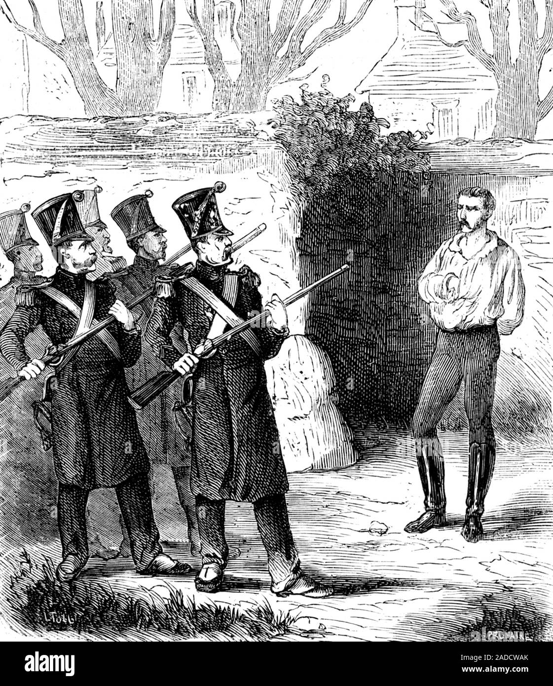 Augustin Caron. 1879 illustration de l'exécution du lieutenant-Colonel ...