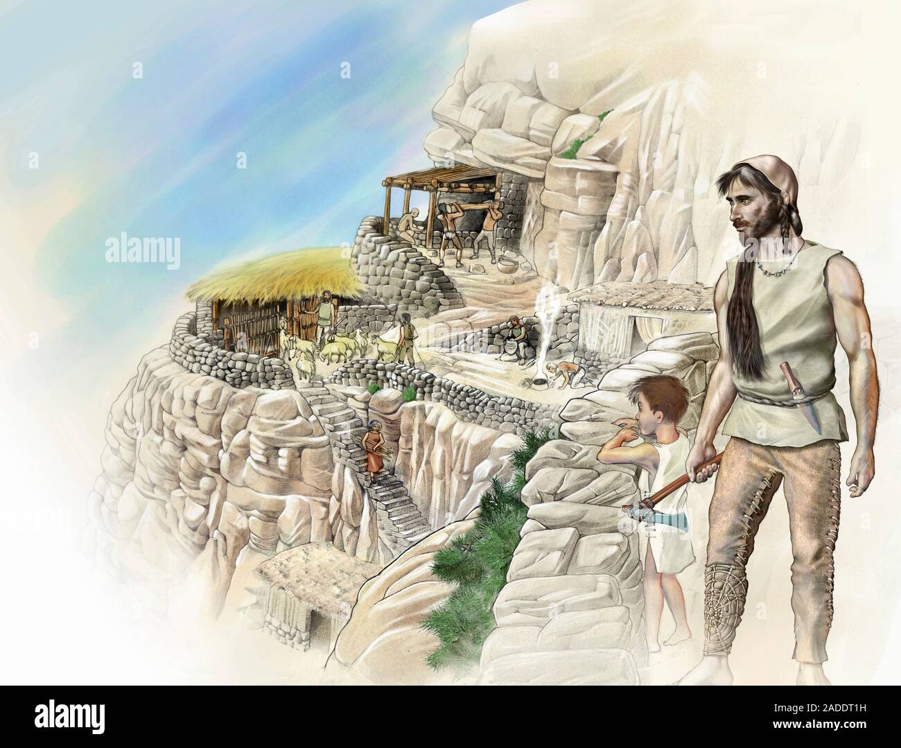 L'homme néolithique et de l'établissement. Illustration de l'homme ...