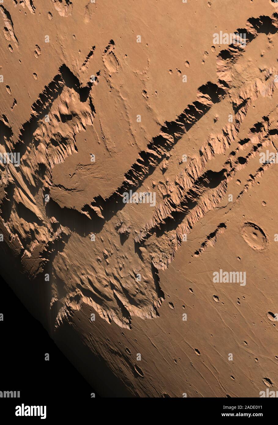 Illustration de la Valles Marineris, Mars, illuminé par le soleil du ...